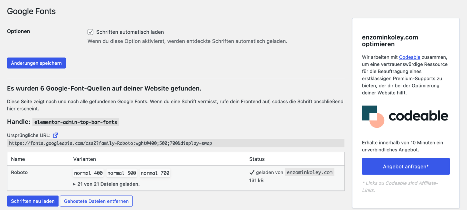 Google Fonts lokal einbinden mit Elementor
